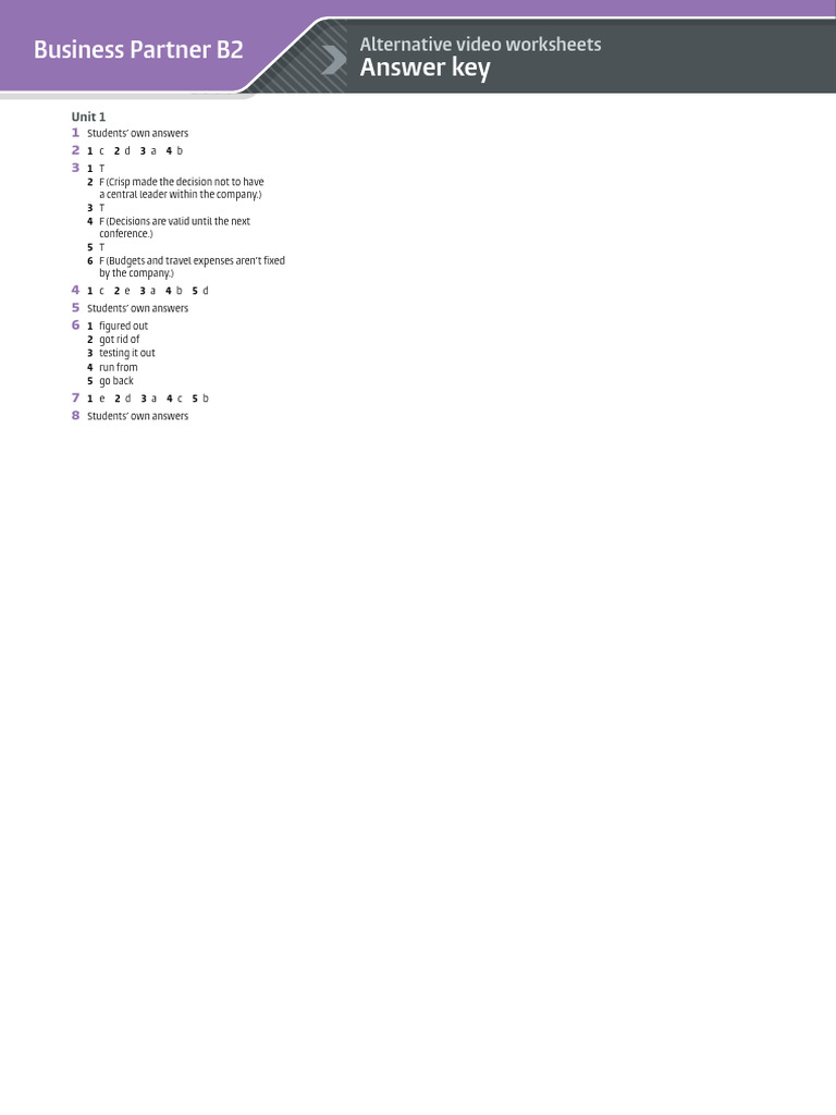 B2 Business Partner Video Worksheets | PDF