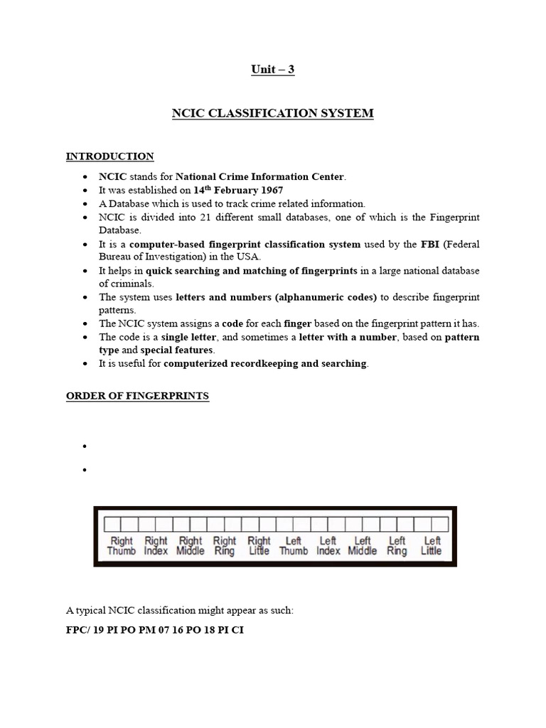 NCIC System of Classification | PDF | Fingerprint | Hand