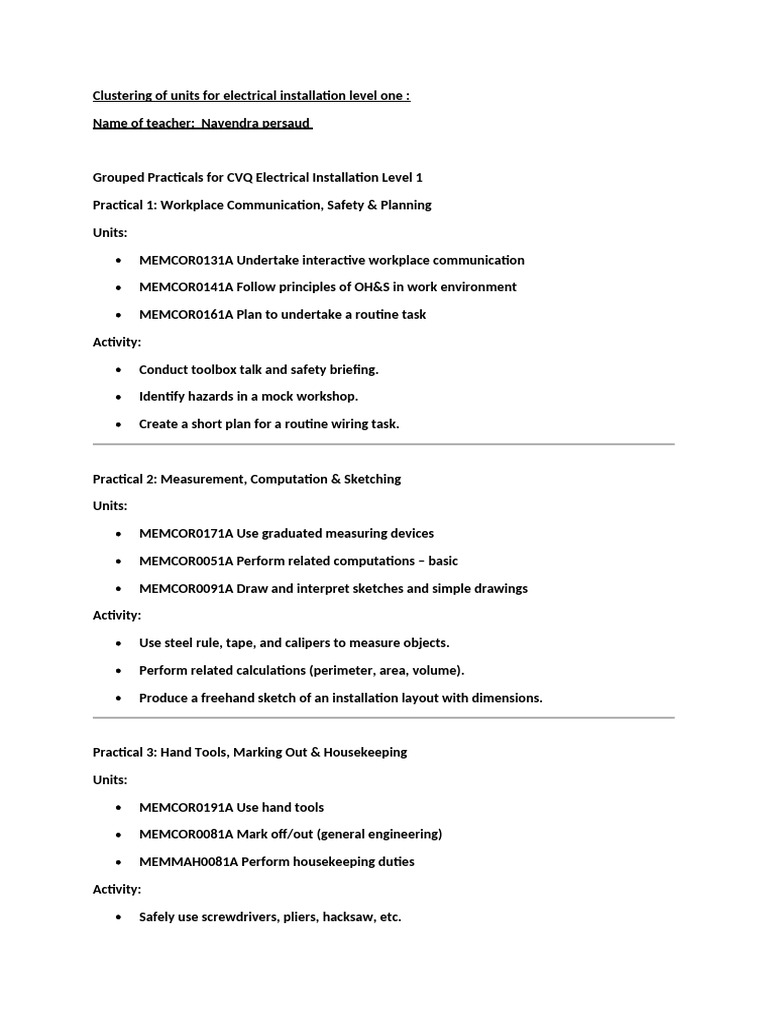 Clustering of Units for Electrical Installation Level One | PDF ...