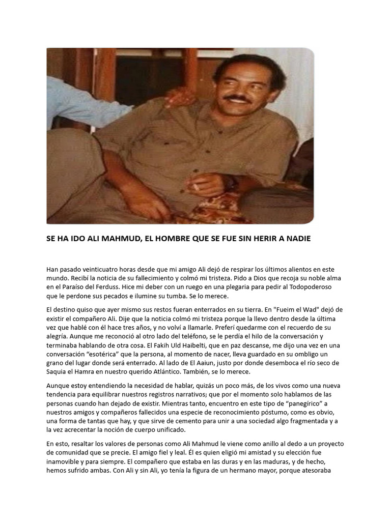 Ali Mahmud, La Persona Que Nunca Hirio A Nadie, Se Fue | PDF