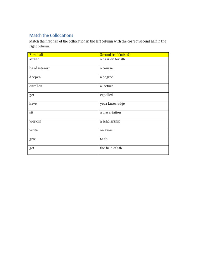 1 C Match Collocations With Answers | PDF