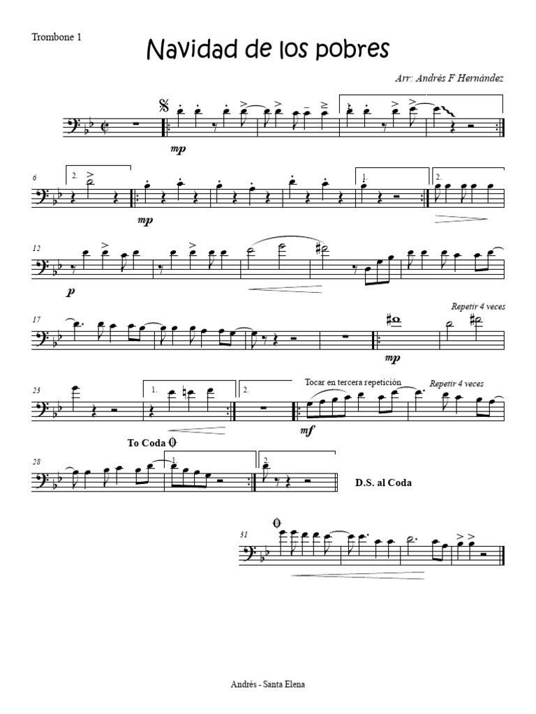 Navidad de Los Pobres - Sinfónico - Trombone 1 | PDF