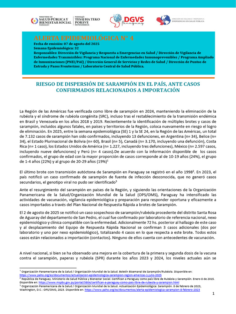 Alerta Epidemiologica Nro.4-2025-Sarampion Final | PDF | Sarampión ...