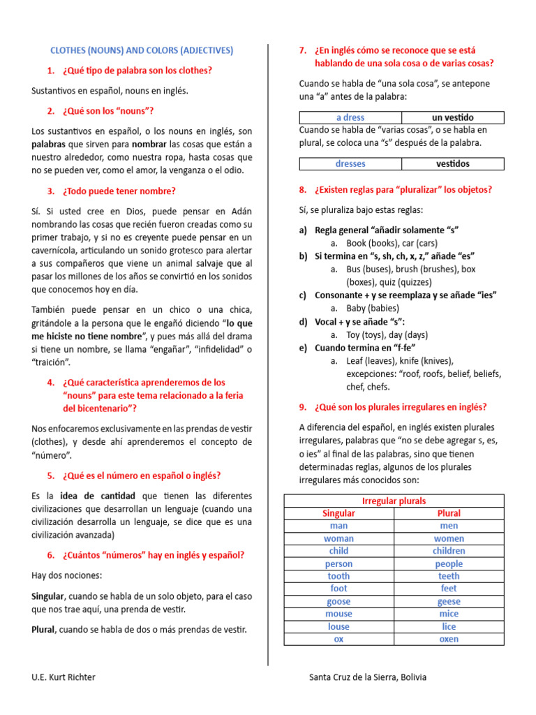 Color Clothes Quiz | PDF | Tipología Lingüística | Morfología Lingüística