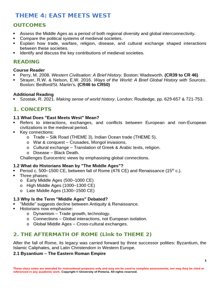 GES 110 Theme 4 Notes | PDF | Charlemagne | Byzantine Empire
