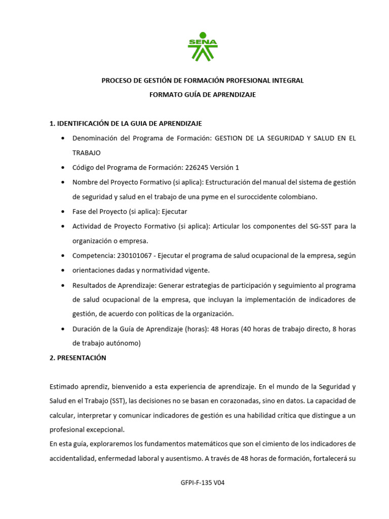 GFPI-F-135 Guia de Aprendizaje Matem-ticas SST | PDF | Aprendizaje | Evaluación