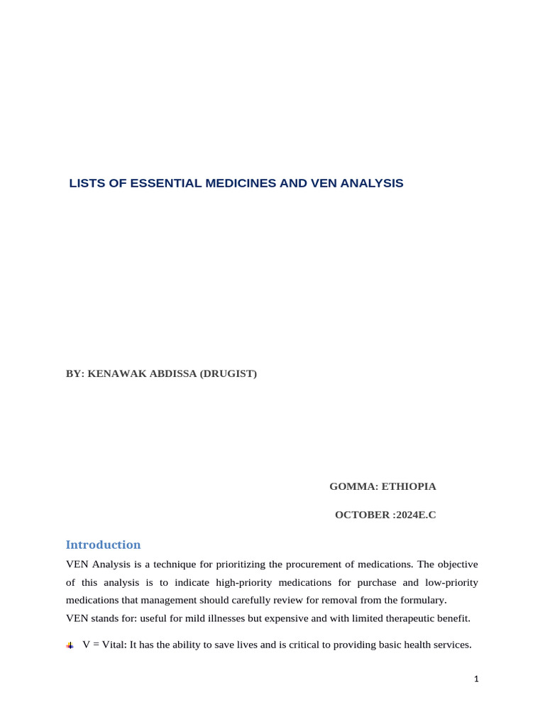 Essential Medicines and VEN Analysis Guide | PDF | Vaccines | Topical ...