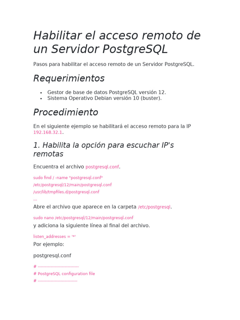 Habilitar El Acceso Remoto de Un Servidor PostgreSQL | PDF | Sudo ...