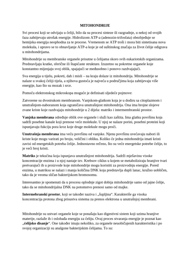 8 Mitohondrije | PDF