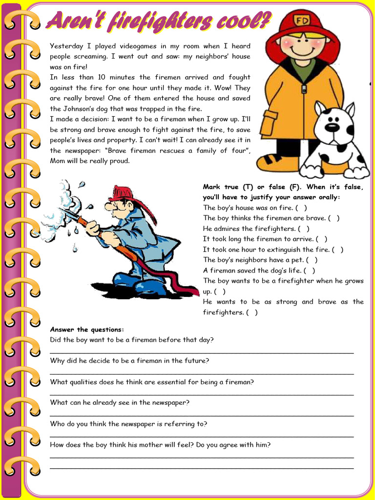Arent Firefighters Cool Reading Comprehension Gram Fun Activities Games ...