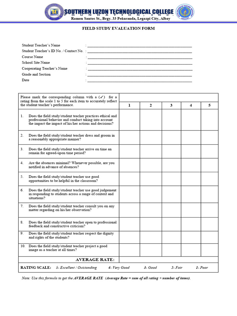 Evaluation Form Field Study - 102622 | PDF | Teachers