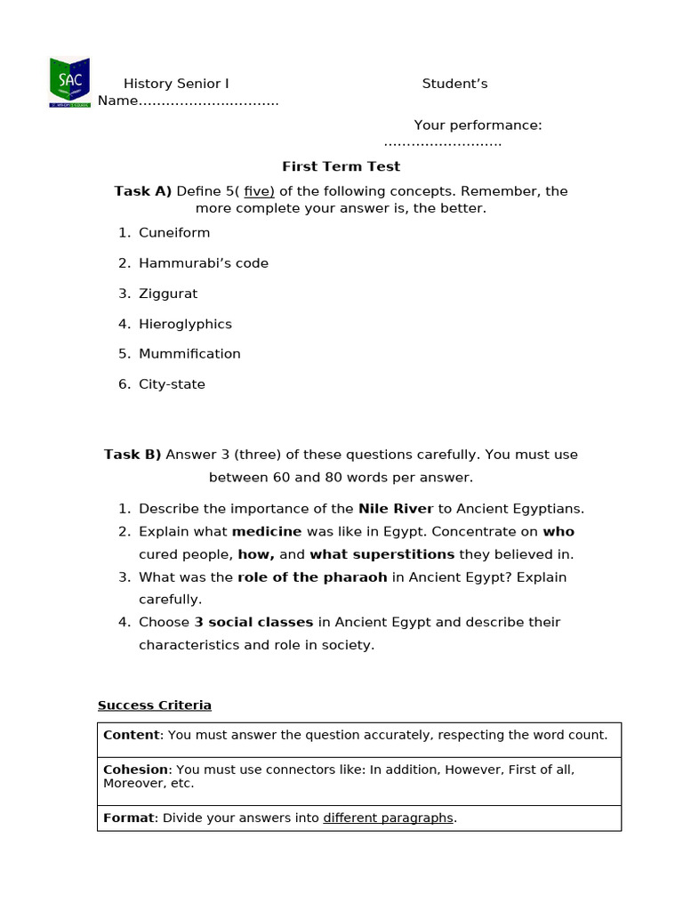 Ancient Egypt History Test Guide | PDF
