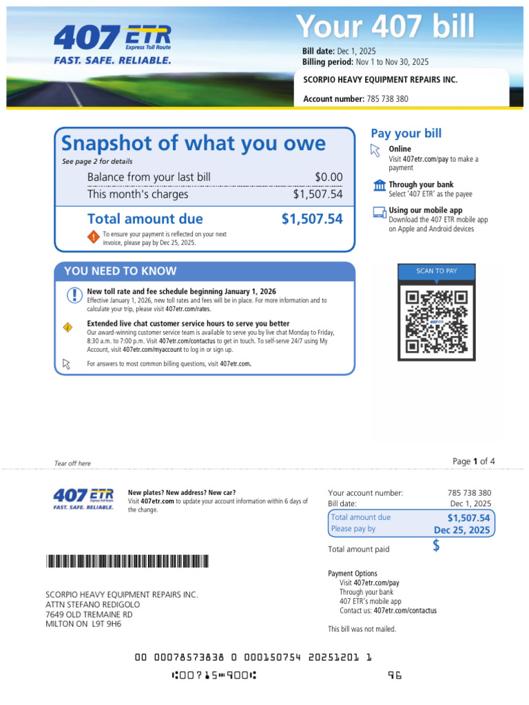 2025-12-01 - 785738380 Statement | PDF | Toll Road | Fee