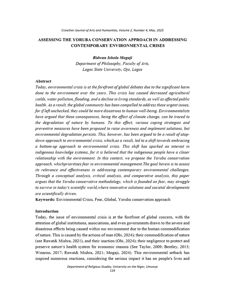 Assessing The Yoruba Conservation Approach in Addressing Contemporary ...