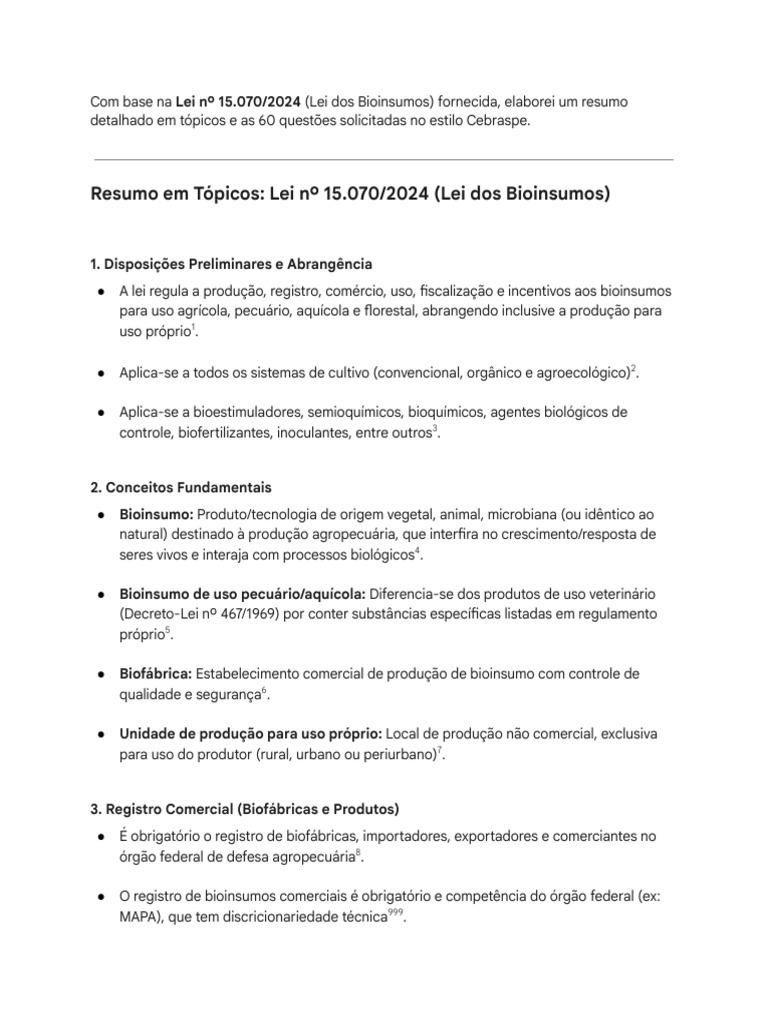 Resumo da Lei dos Bioinsumos 2024 | PDF | Agricultura | Cooperativa