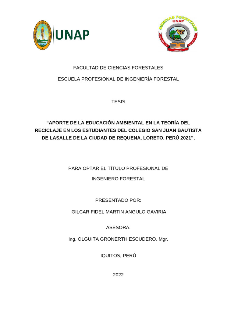 Tesis de Gilcar Fidel Martin Angulo | PDF | Residuos | Entorno natural