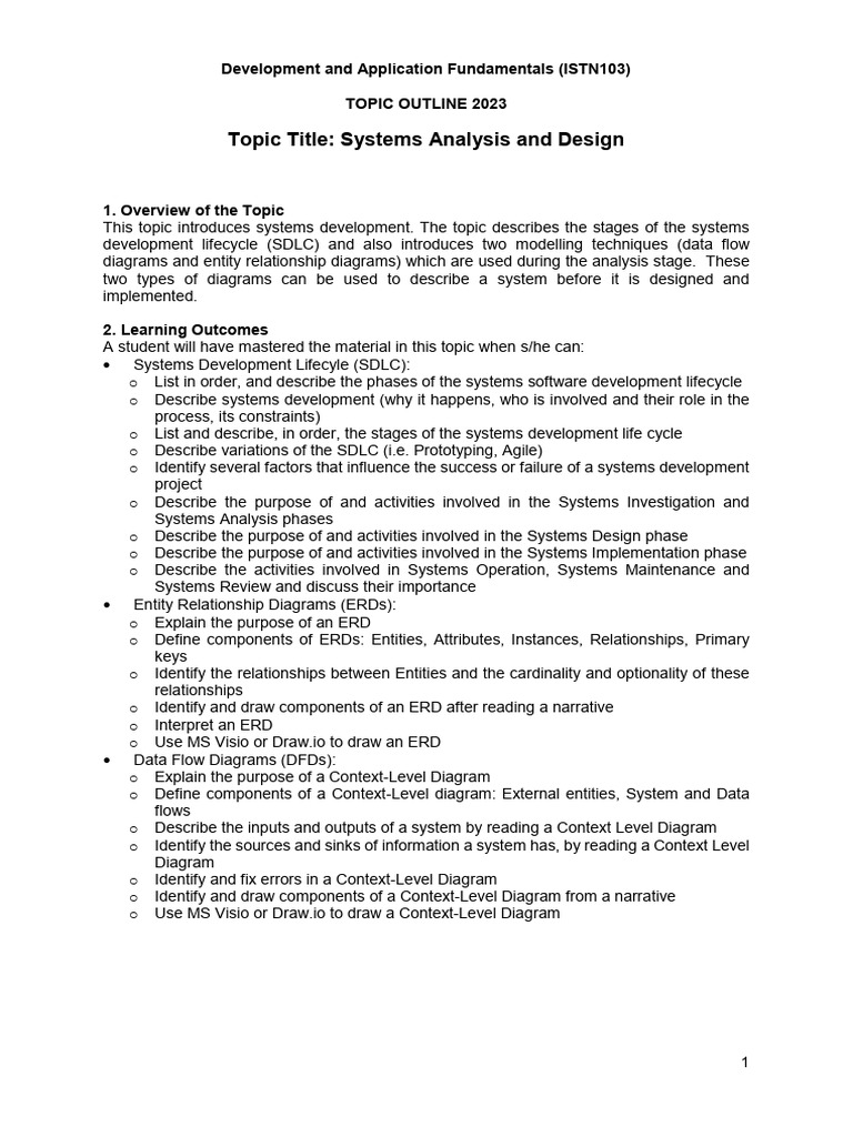 ISTN103 SAD Topic Outline - 2023 | PDF | Software Development Process ...