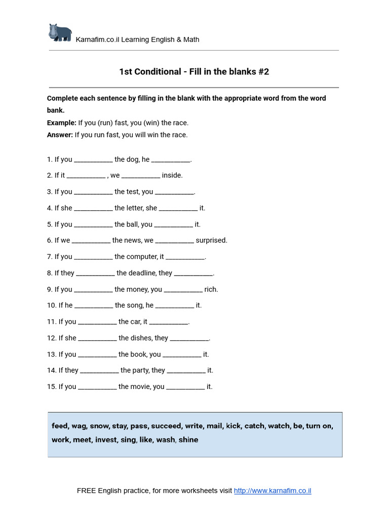 Conditionals 1st Fill in the Blanks 2 | PDF
