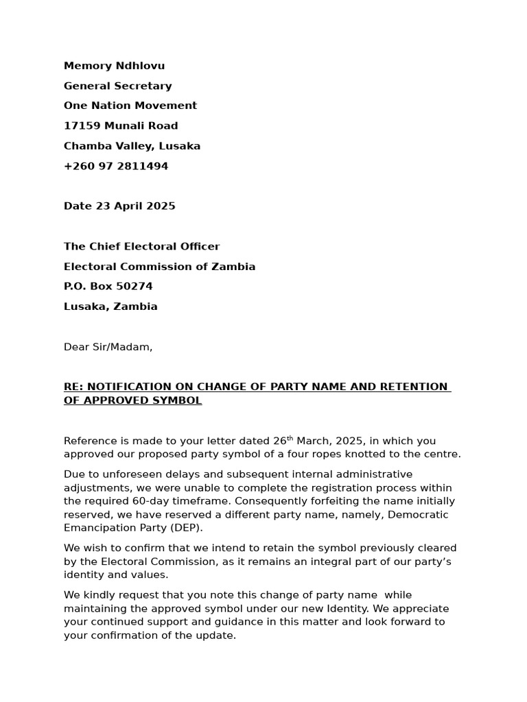 Change of Party Name Notification | PDF