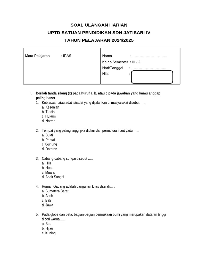 Soal Ulangan Harian 3 | PDF