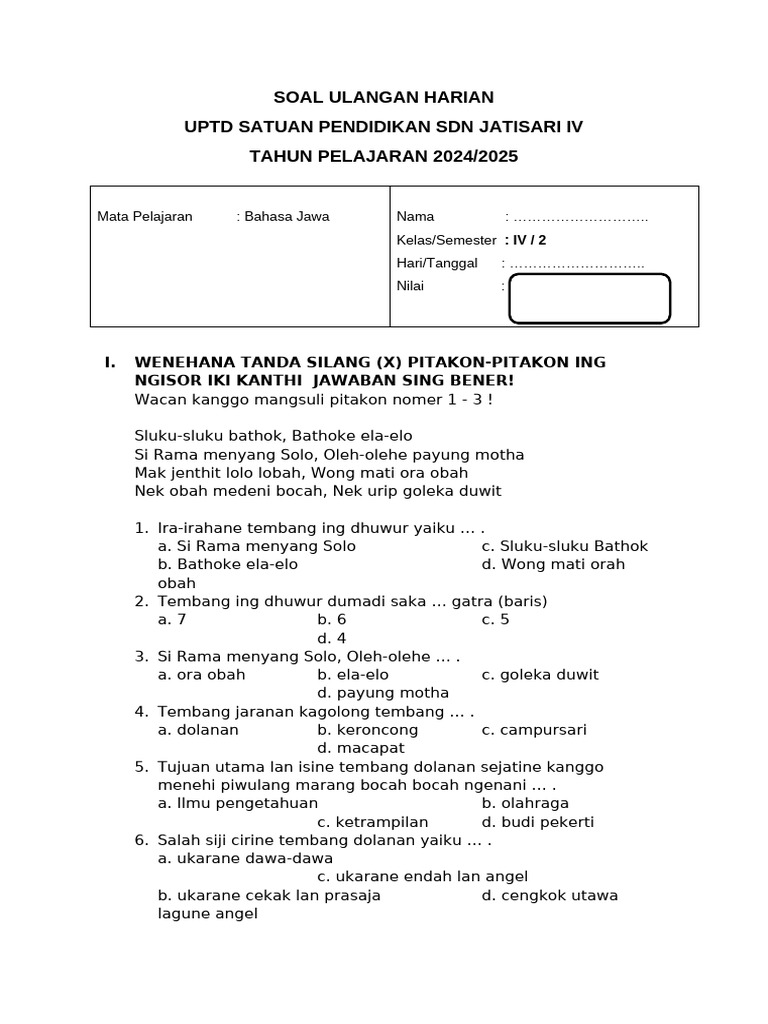 Soal Ulangan Harian 4 | PDF