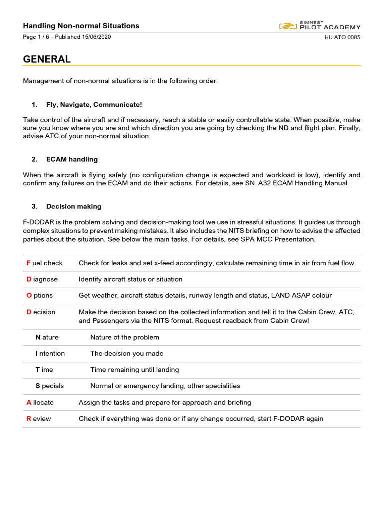Managing Non-Normal Flight Situations | PDF | Emergency Evacuation ...