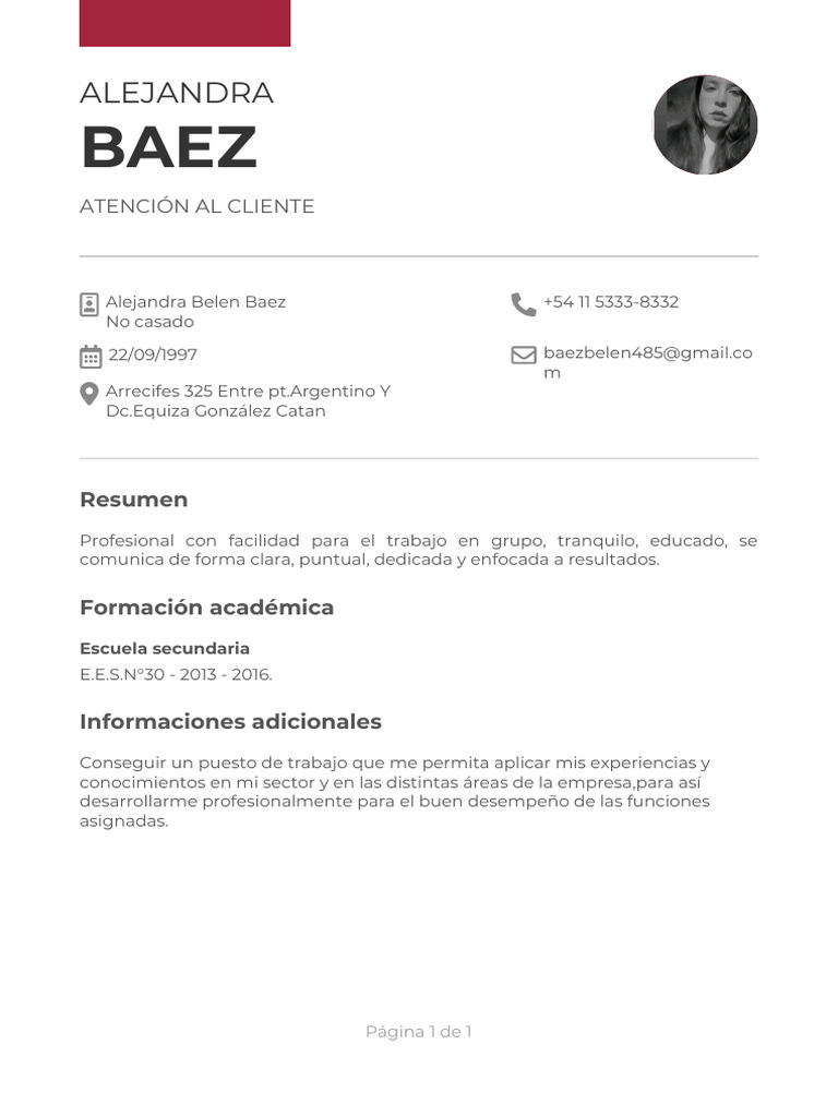 CV de Alejandra Baez - Atención al Cliente | PDF