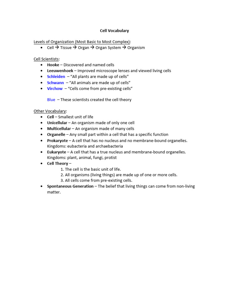 Cell Vocabulary and Key Concepts | PDF