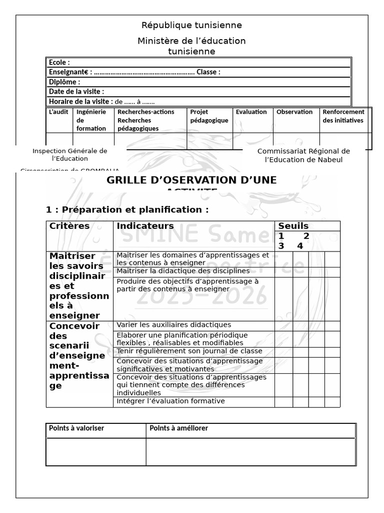 Grille d'observation pédagogique en classe | PDF | Pédagogie ...