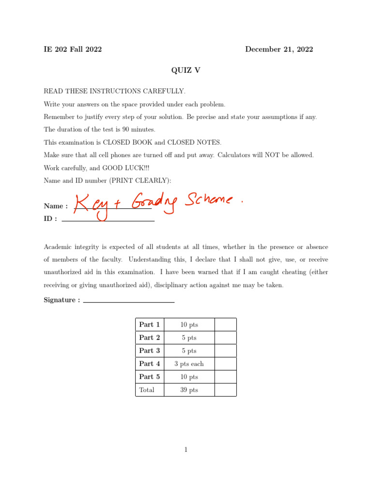 Fall 2022 Quiz 5 Key and Grading Scheme | PDF | Algorithms | Applied ...