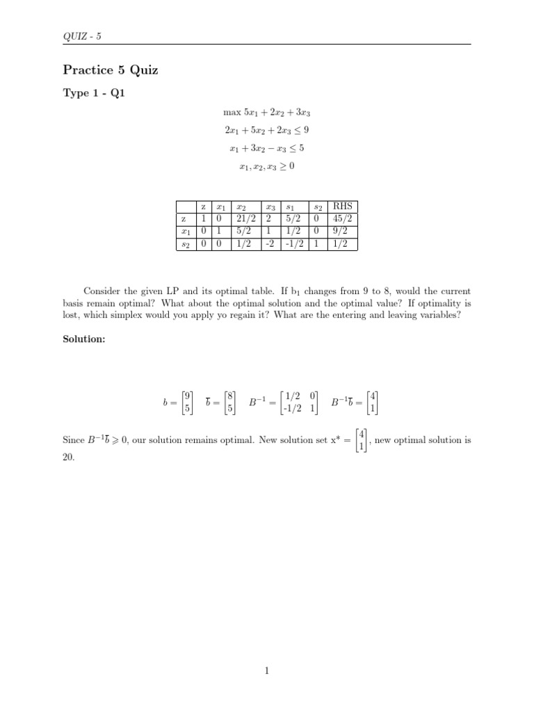Linear Programming Quiz Solutions | PDF | Linear Algebra | Algebra