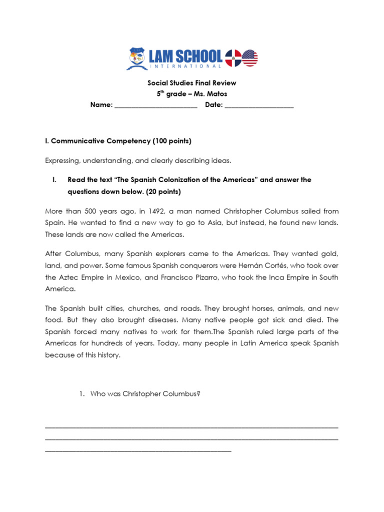 Social Studies FINAL review 2025 | PDF | Spanish Colonization Of The ...