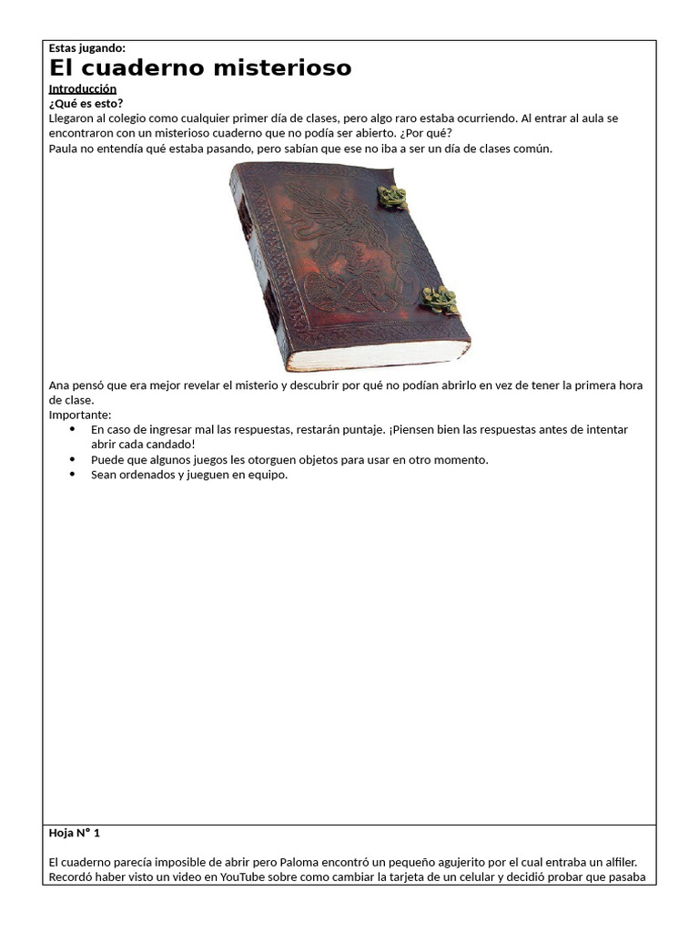 Cuaderno Misterioso - Escape Room | PDF