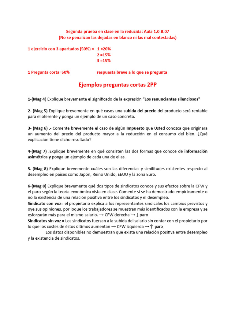 Ejemplos ENUN Preguntas Cortas 2PP | PDF | Desempleo | Empleo