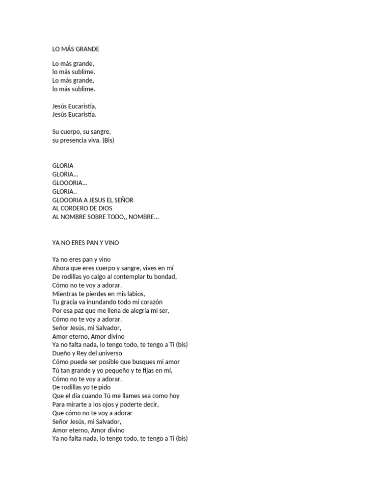 Cantos Eucaristicos Pdf Eucaristía Cristo Título