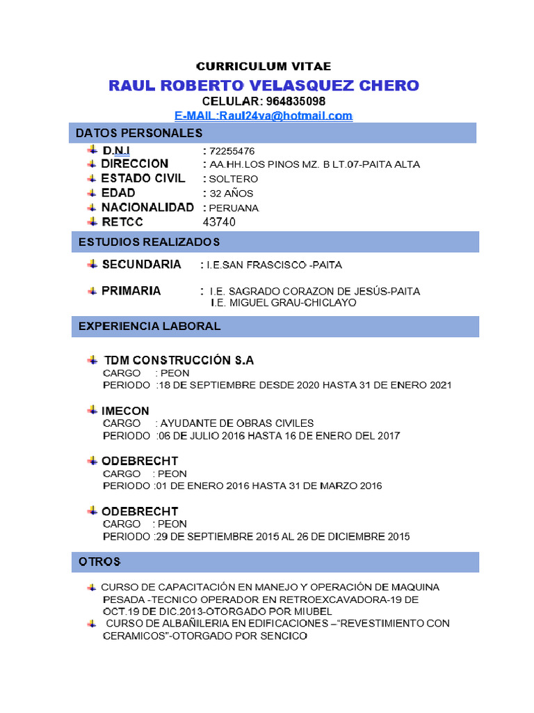 Cv. Raúl Velasquez | PDF