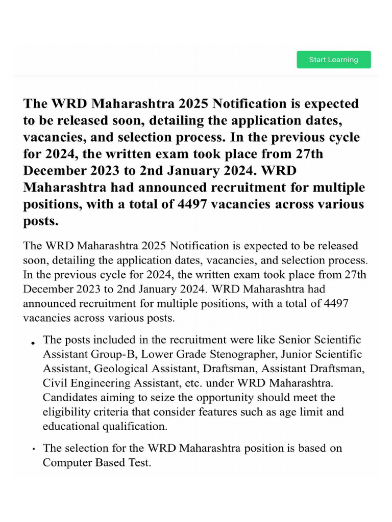 WRD Maharashtra Recruitmen2025Exam Info | PDF