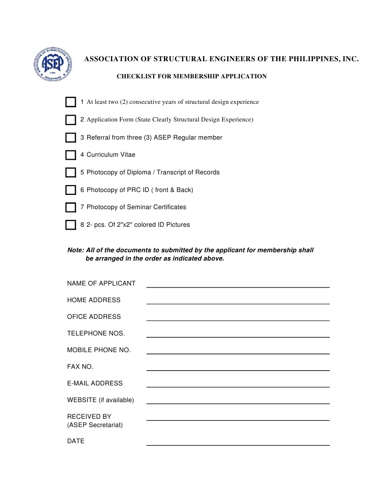 ASEP Membership Application Checklist | PDF | Art