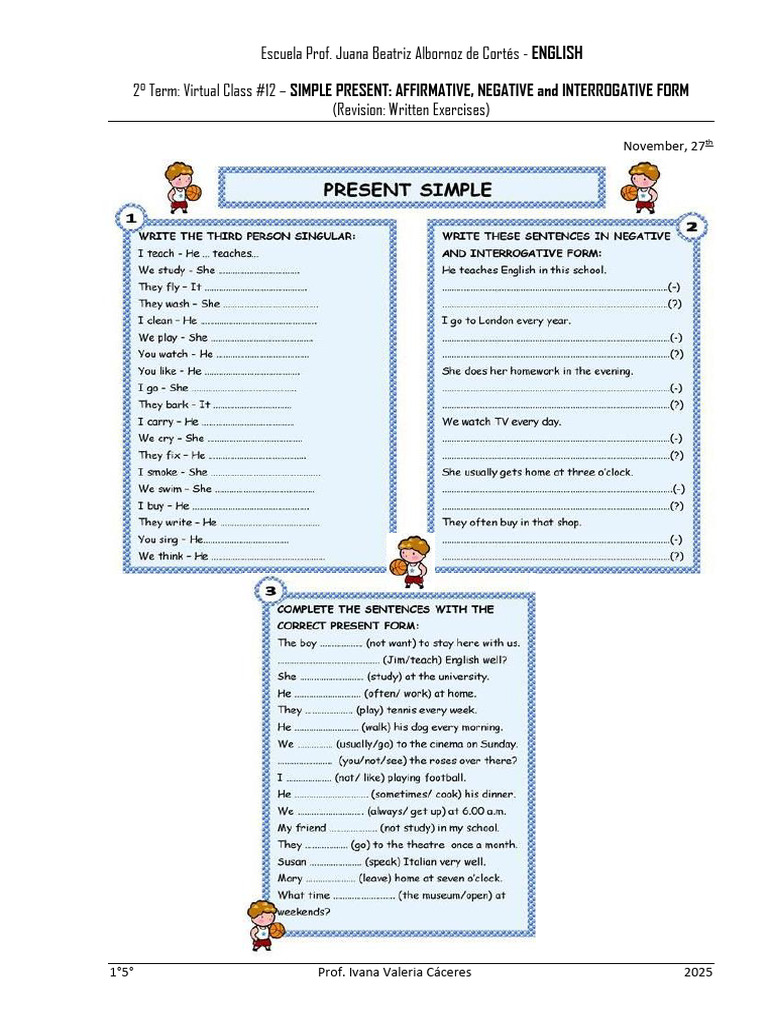 Simple Present Forms: Virtual Class 12 | PDF