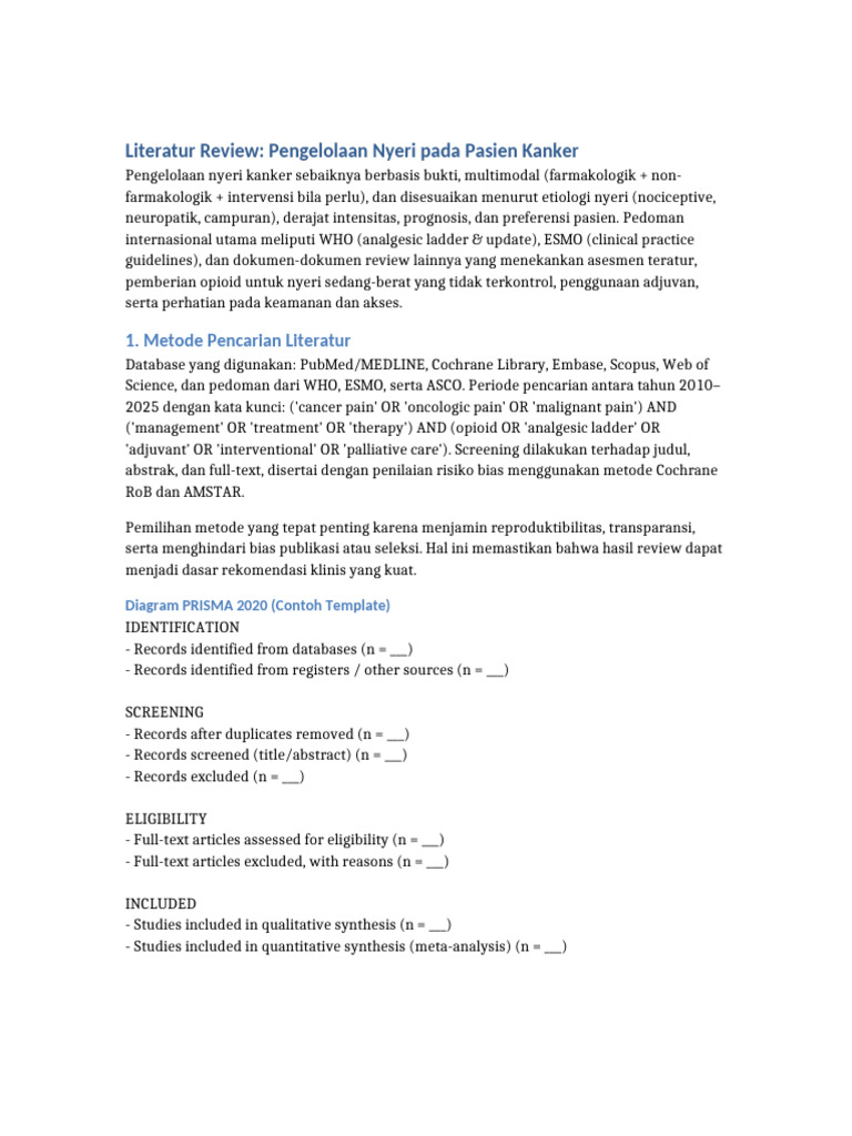 Literatur Review Pengelolaan Nyeri Pada Pasien Kanker Dengan Diagram ...