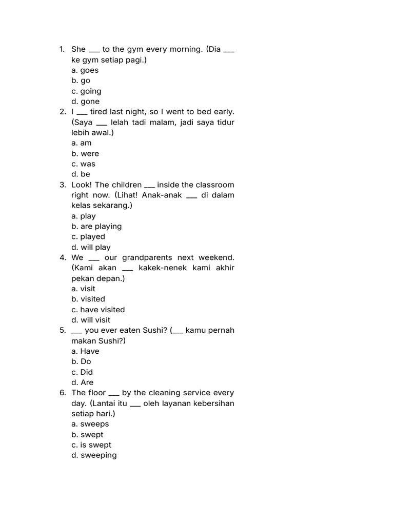 English Grammar Quiz: Fill in the Blanks | PDF