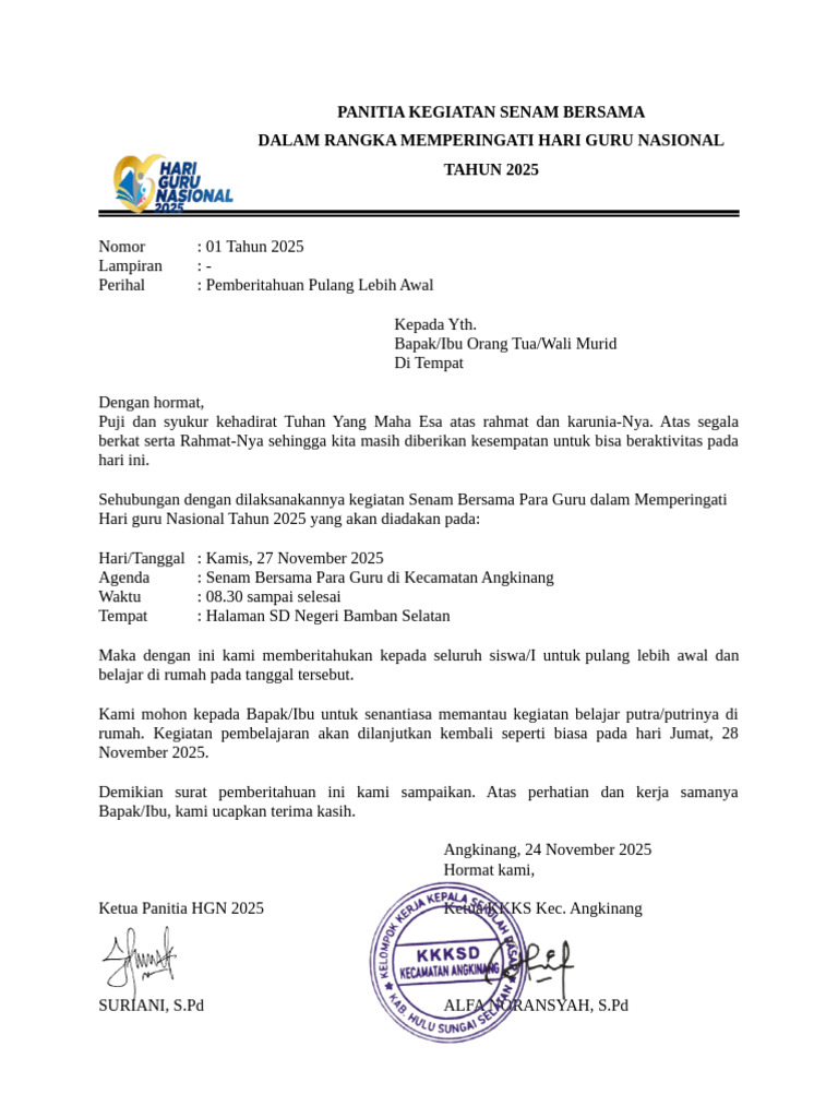 Surat Pemberitahuan Untuk Kegiatan Hgn 2025 | PDF
