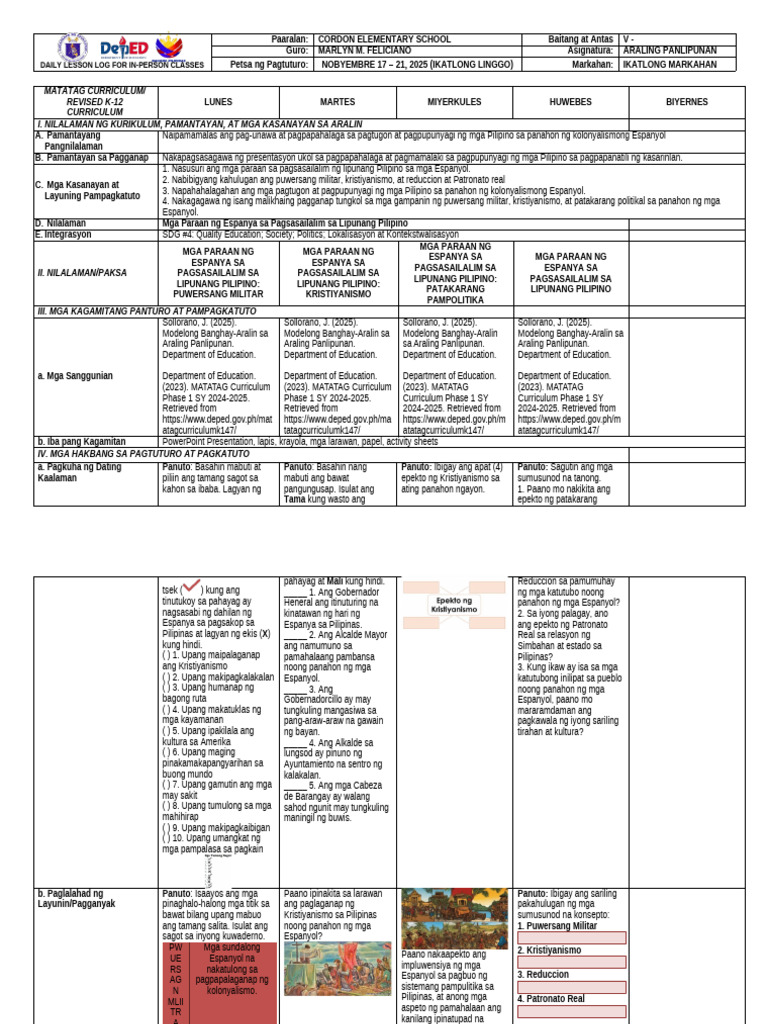 Matatag Curriculum/ Revised K-12 Curriculum I. Nilalaman NG Kurikulum ...
