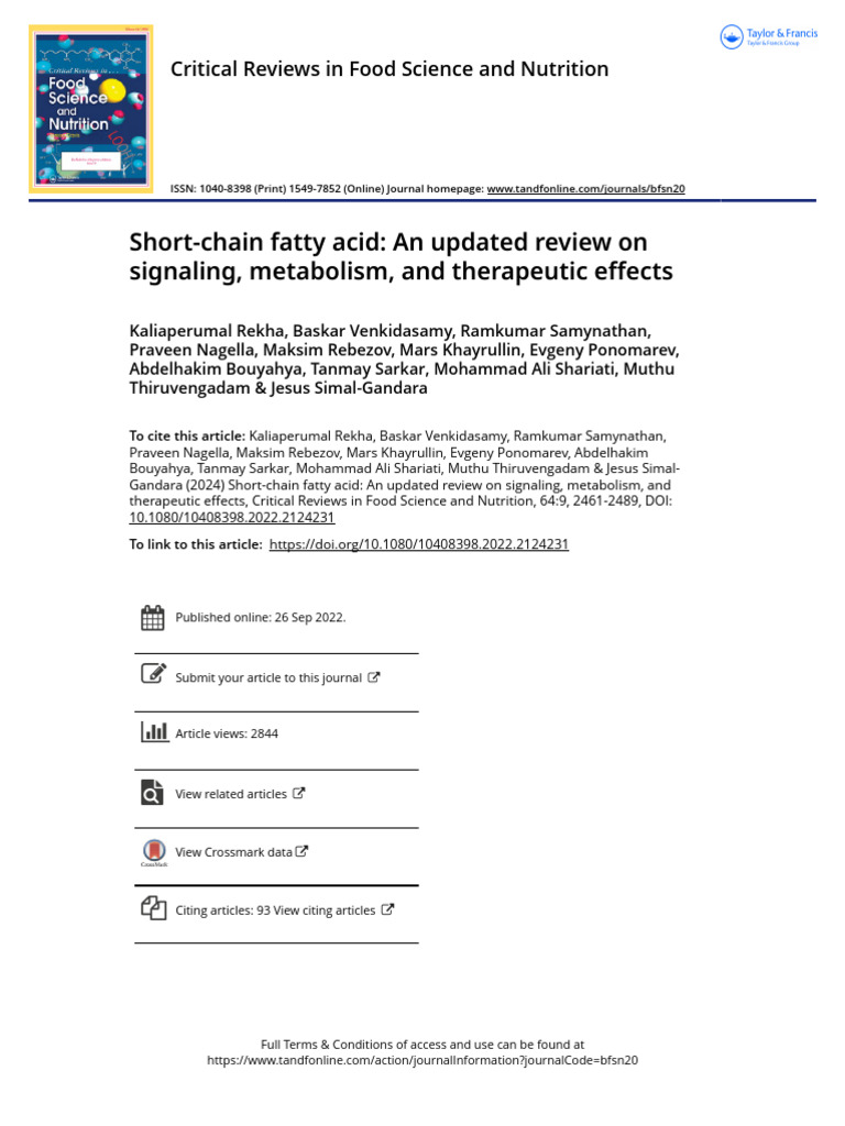 Short-Chain Fatty Acids: Signaling & Benefits | PDF | Glucose ...