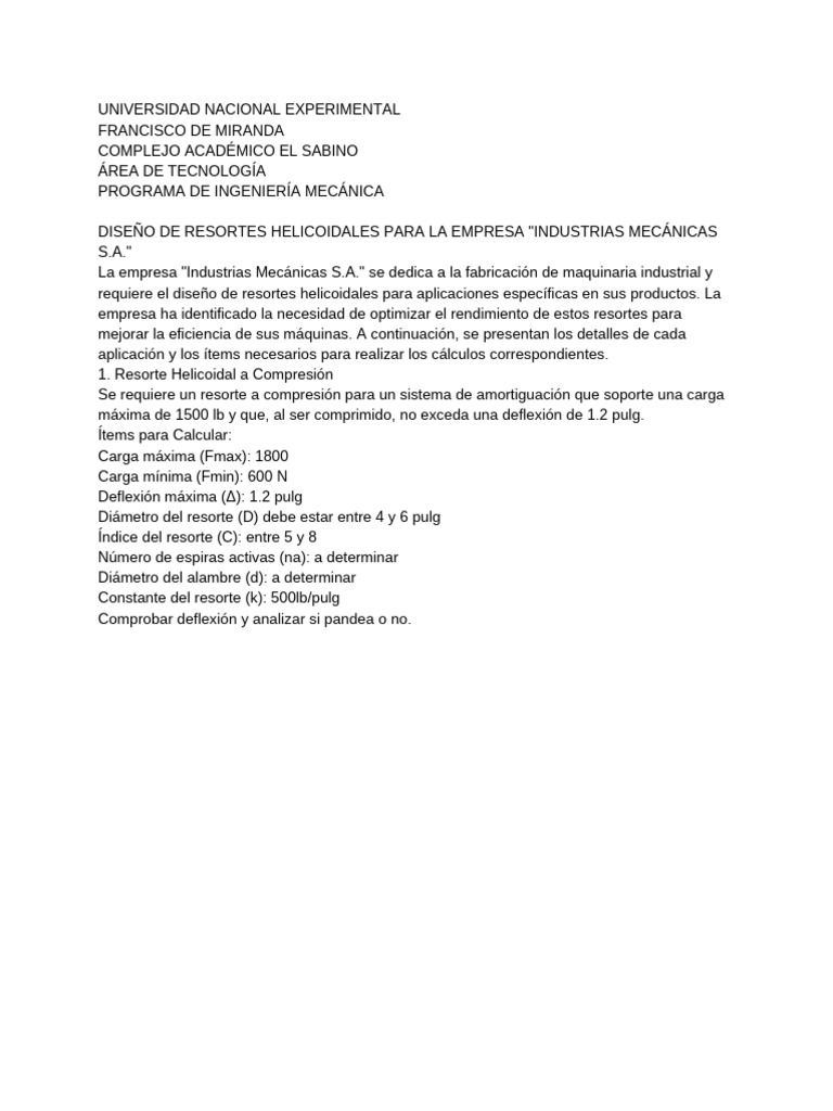 Proyecto Resortes Pedro Quintero | PDF | Acero | Fatiga (material)
