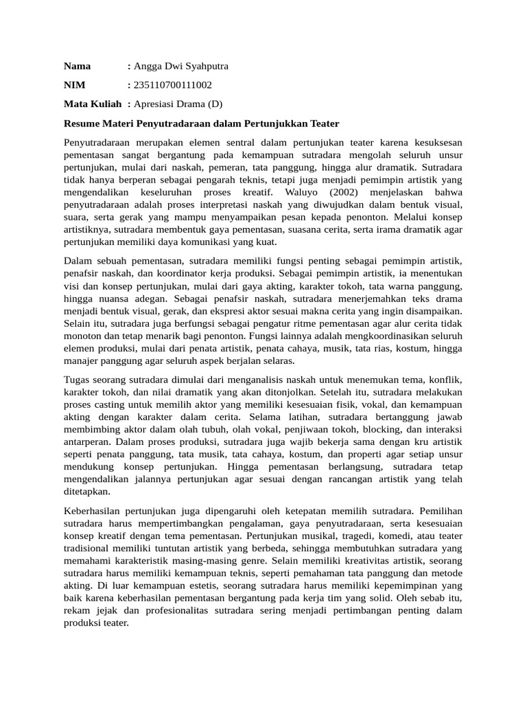 Peran Sutradara dalam Teater Modern | PDF