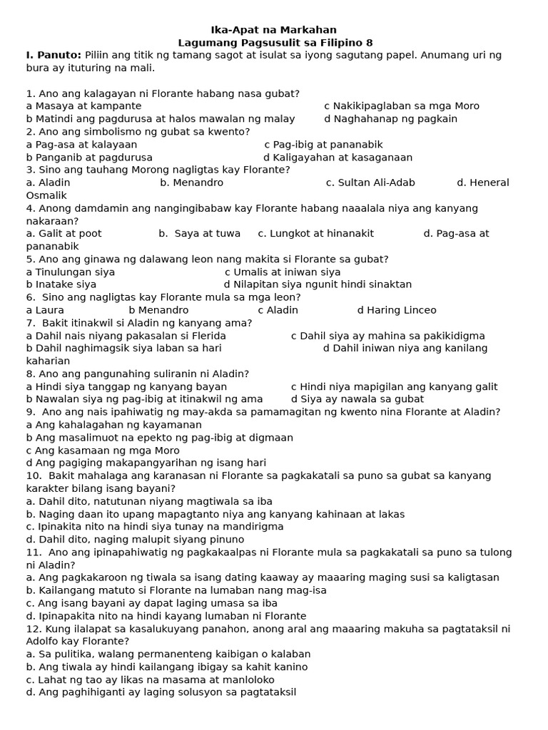 Pagsusulit para Sa Ika-Apat Na Markahan | PDF