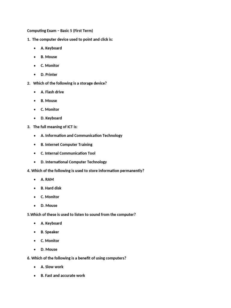 Basic 5 Computing 2025 Refined | PDF | Computer Keyboard | Computer Monitor