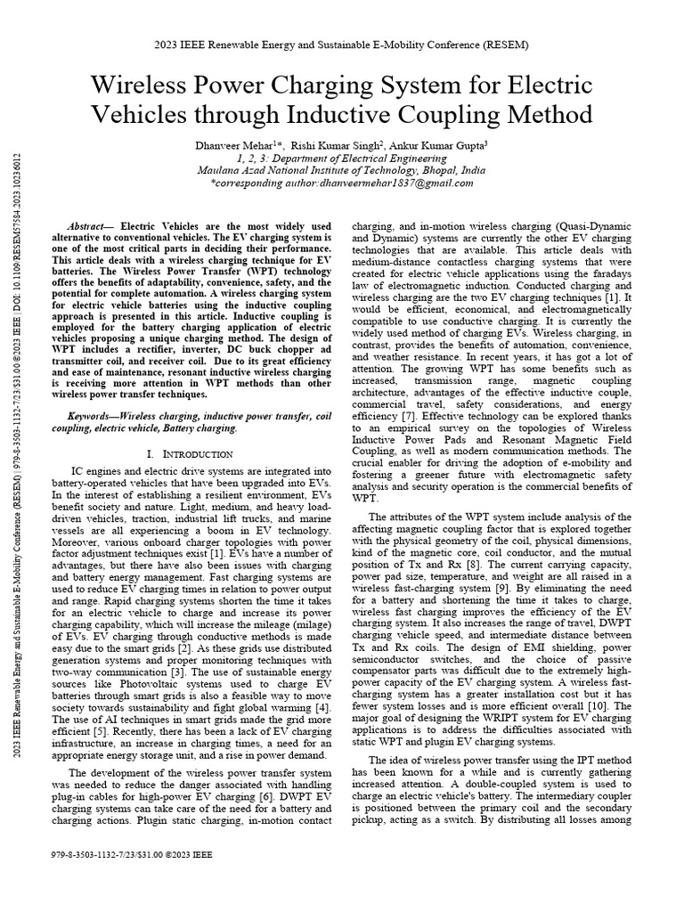 Wireless EV Charging via Inductive Coupling | PDF | Inductance | Inductor