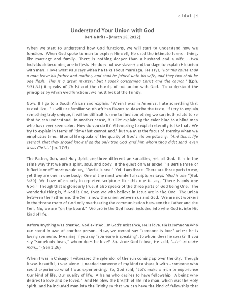 Understanding Your Union With God (Bertie Brits) | Download Free PDF ...
